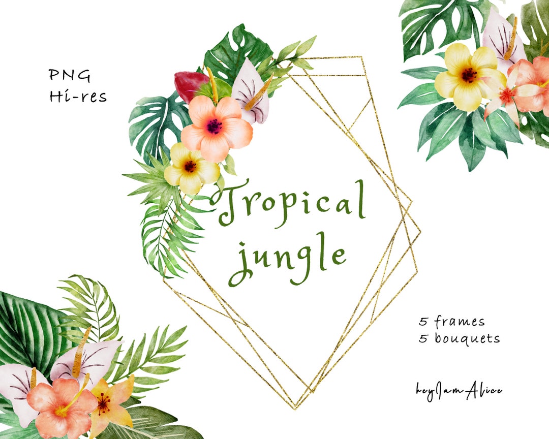 Tropical Jungle Flower Watercolor Clipart, Free Commercial Use ...