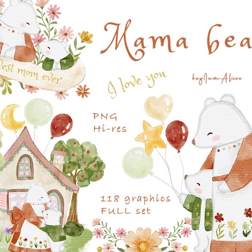 Mother and Children Watercolor Clipart. Mom and Baby PNG. - Etsy