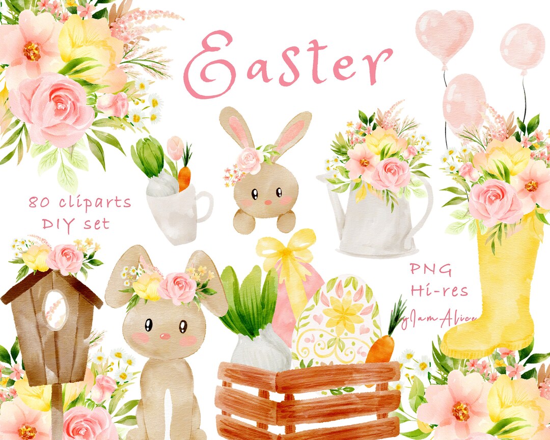 Easter Bunny Clipart, Watercolor Easter Clipart, Free Commercial Use ...