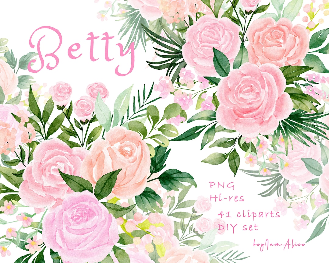 Peach Pink Watercolor Flower Clipart, FREE COMMERCIAL Use, Greenery ...