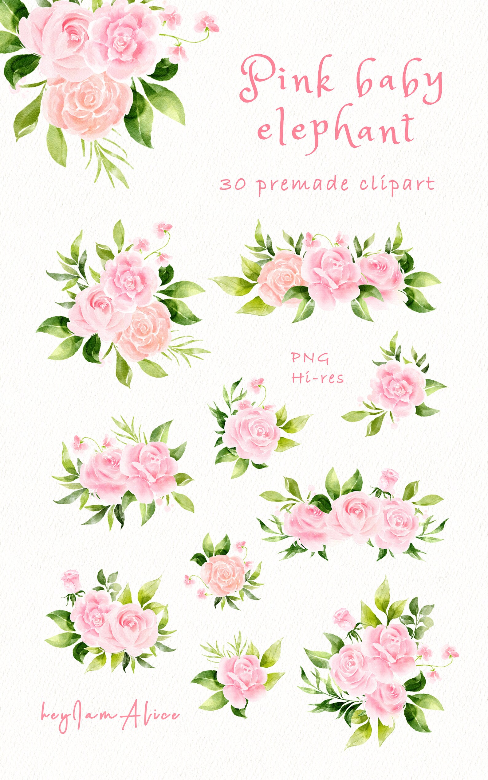 Baby Elephant Clipart Pink Watercolor Elephant PNG FREE - Etsy