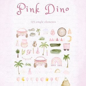 Baby Pink Dinosaurs Watercolour Clipart, Cute Girl Dinosaurs Pink ...