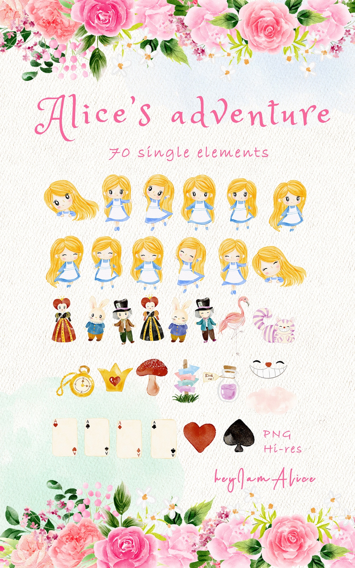 Alice Adventure Clipart Tea Party Graphic Fairytale Clipart - Etsy