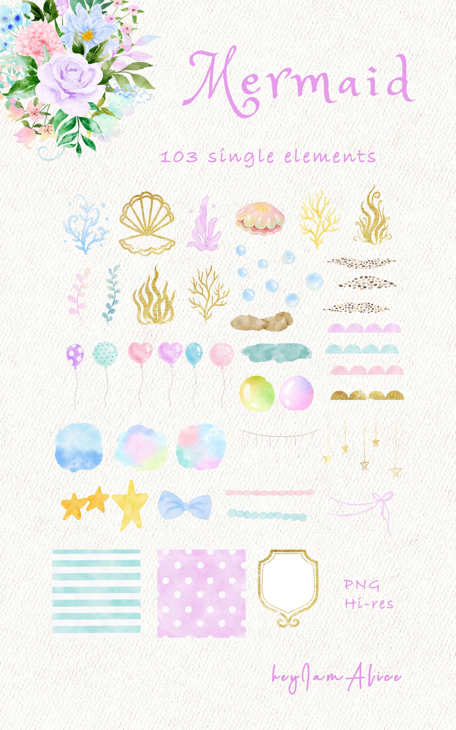 Mermaid Clipart Little Mermaid Watercolor Graphic Nursery | Etsy