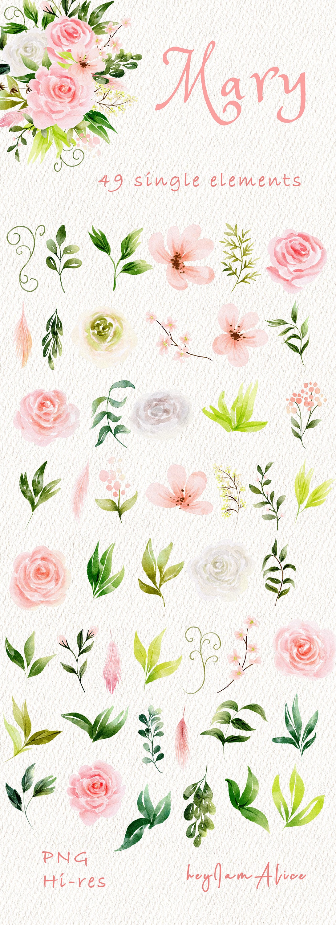 Peach Pink Watercolor Flower Clipart, FREE COMMERCIAL Use, Greenery ...