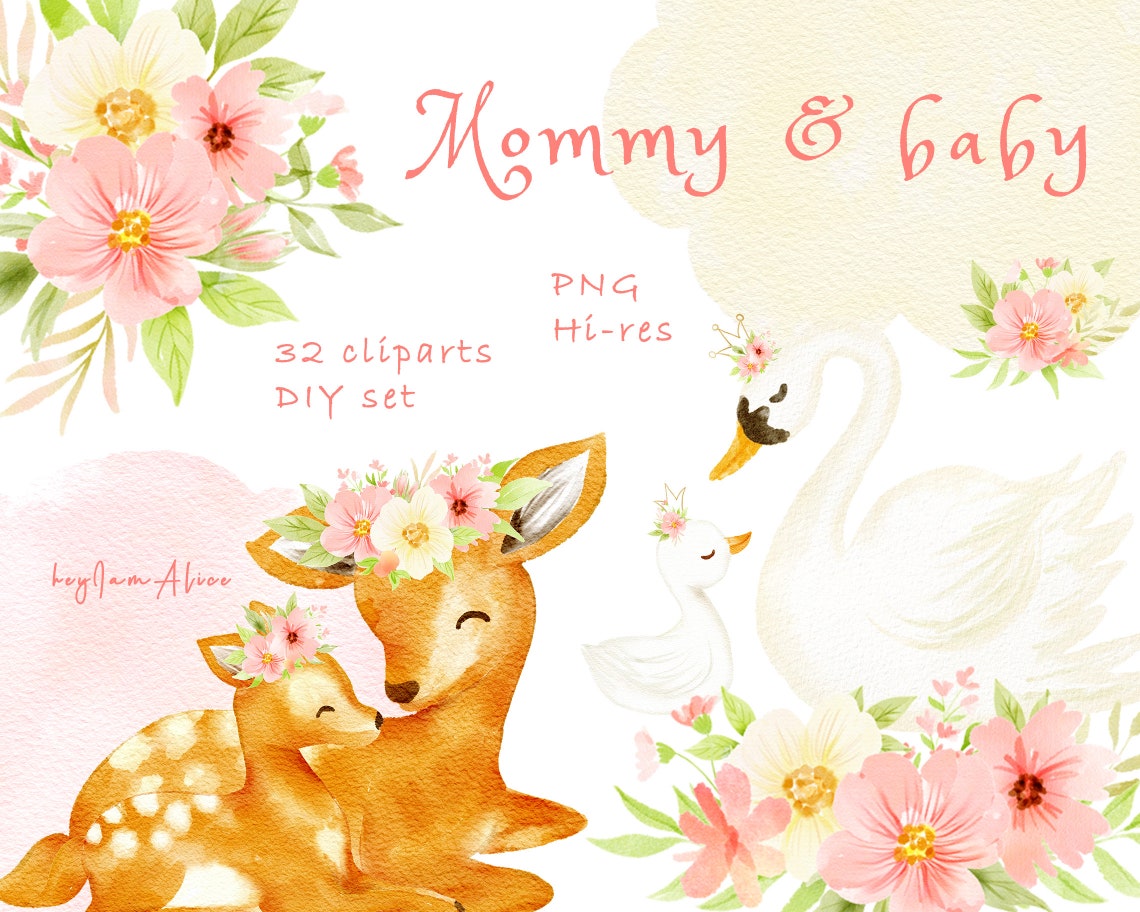 Mother and Baby Watercolor Clipart, Mommy and Baby Animal Clipart, FREE ...