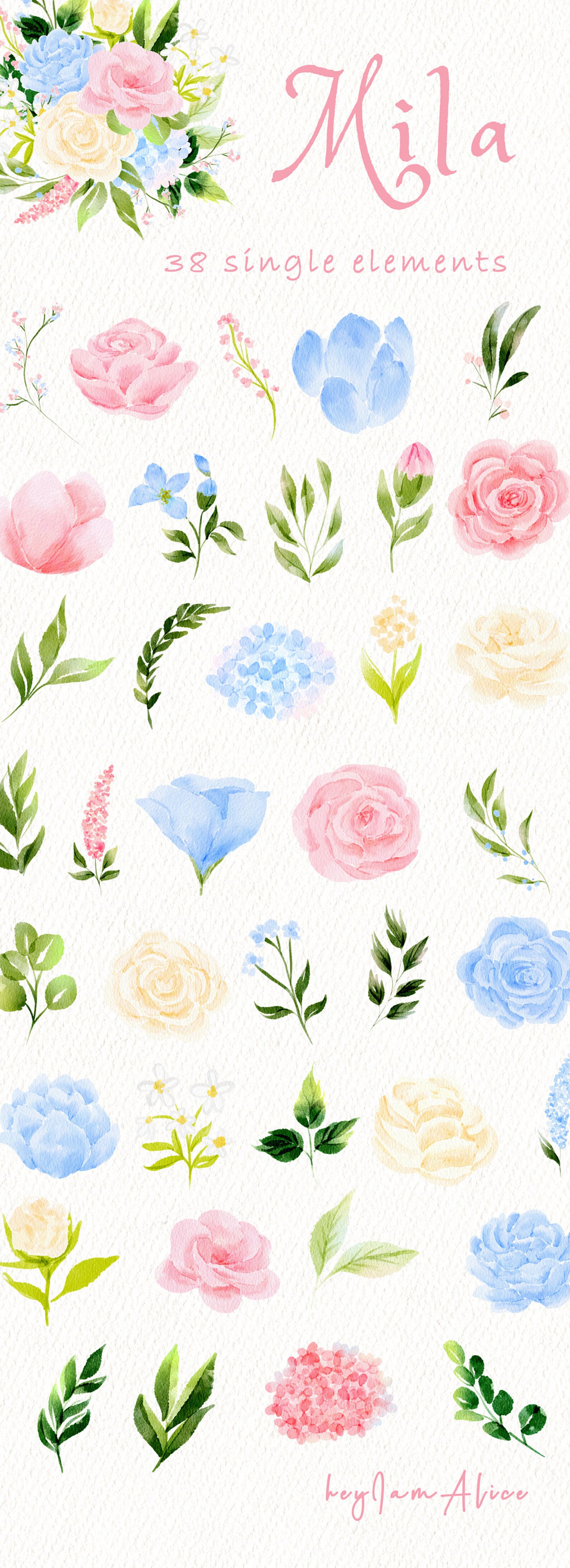 Pink Blue Floral Watercolor Clipart FREE COMMERCIAL Use - Etsy