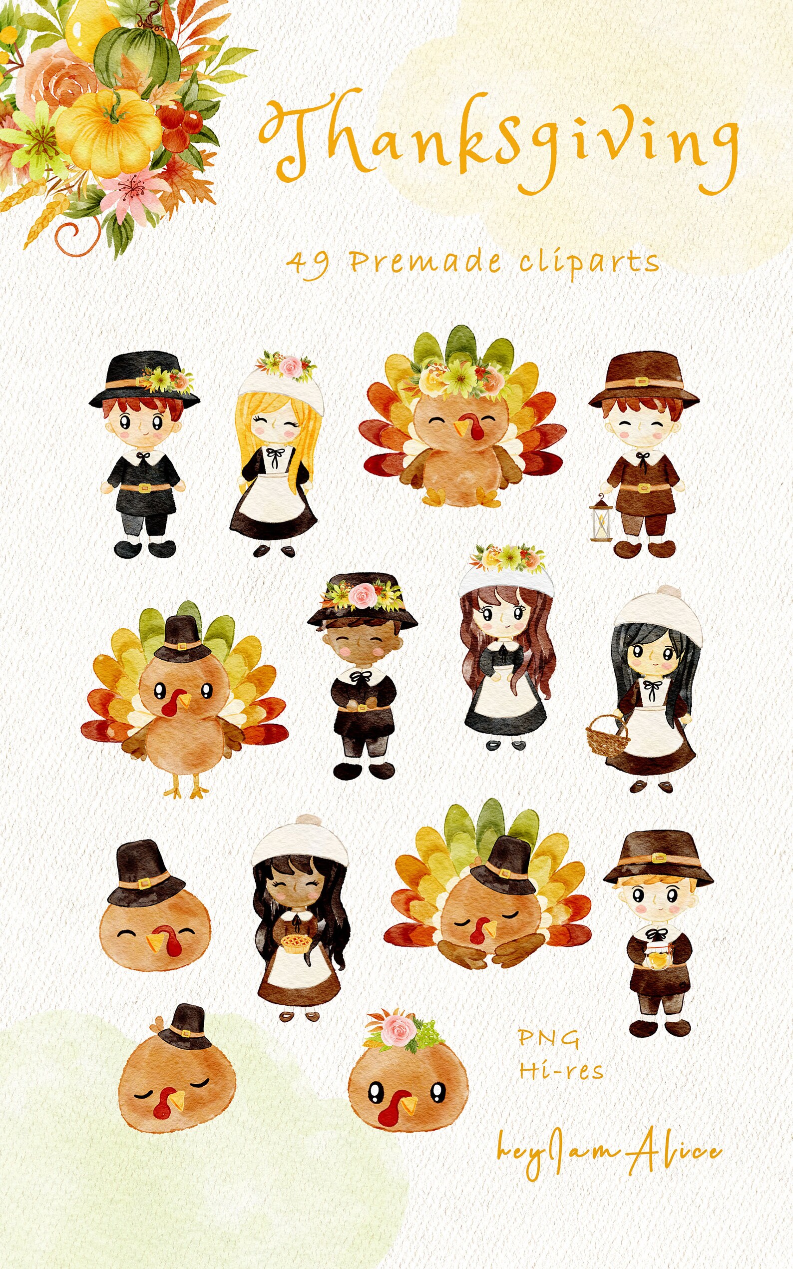 Thanksgiving Watercolour Clipart PNG Holiday Turkey Graphic - Etsy