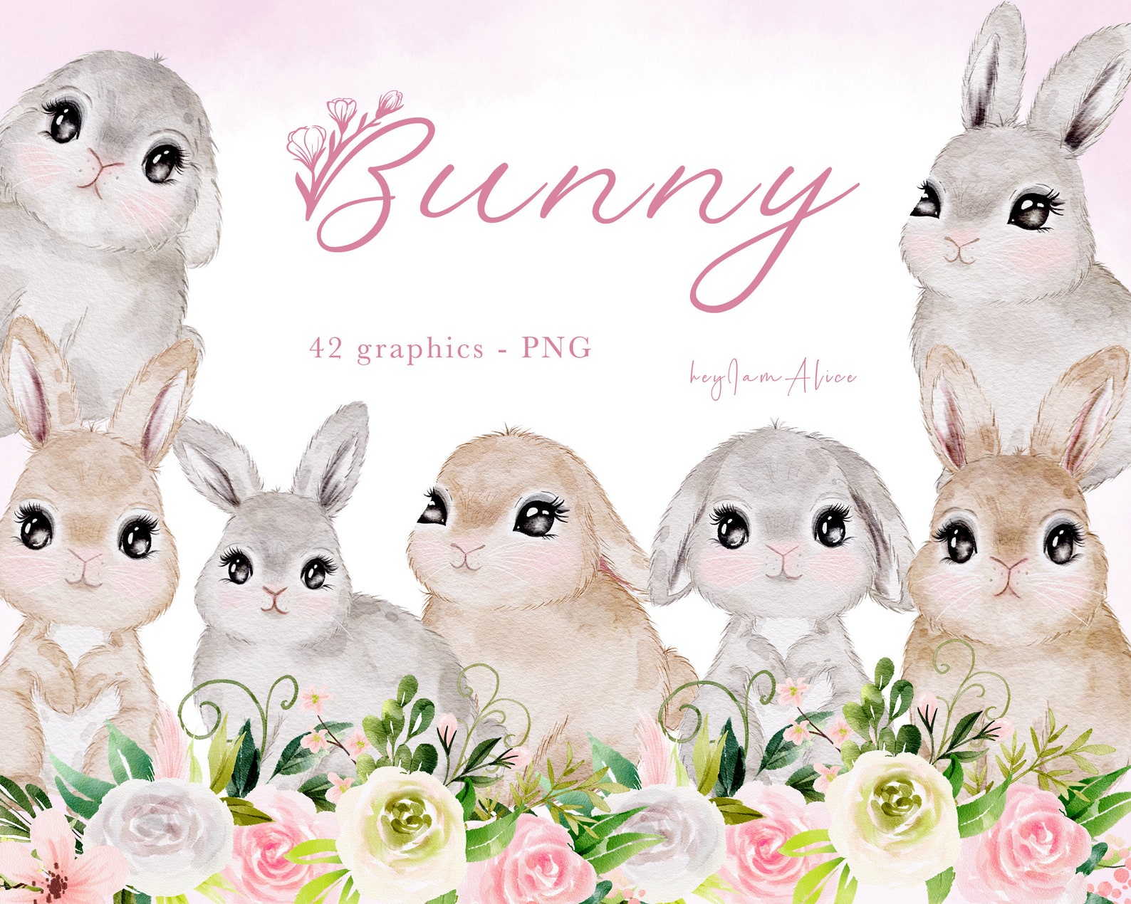 Baby Bunny Clipart Pink Watercolor Rabbit PNG Woodland - Etsy