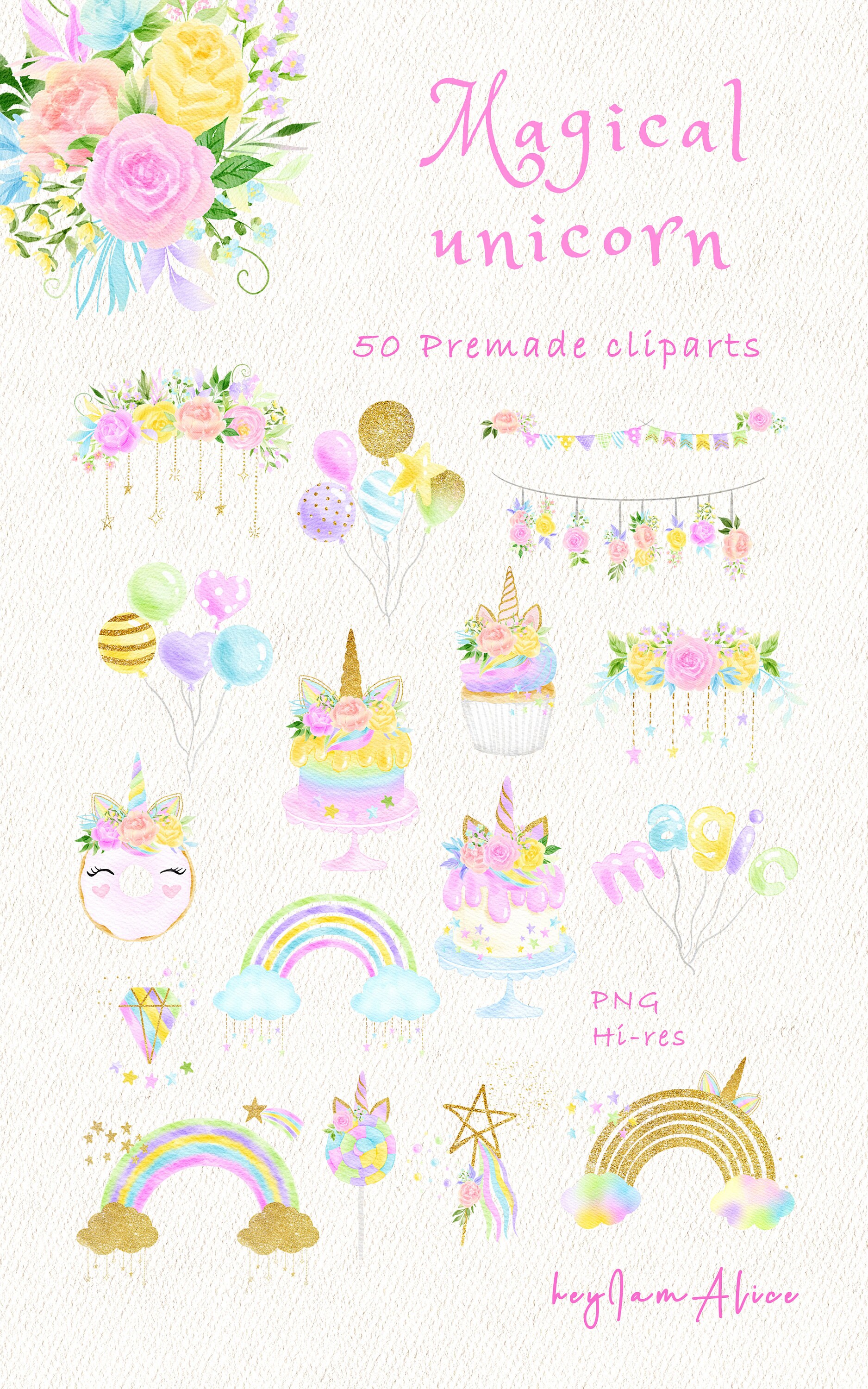 Unicorn Watercolor Clipart Rainbow Clipart Magical Unicorn - Etsy