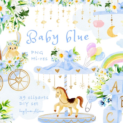 Baby Blue Clipart Blue Watercolor Newborn PNG FREE - Etsy
