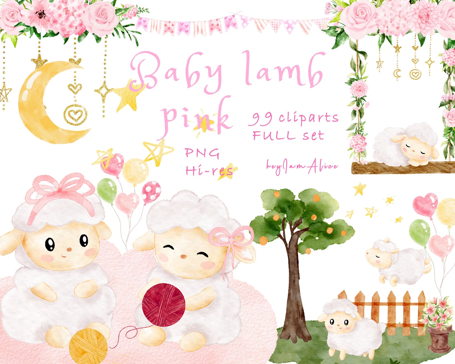 Baby Lamb Clipart, Watercolor Sheep PNG, Nursery Clipart, Baby Animal ...