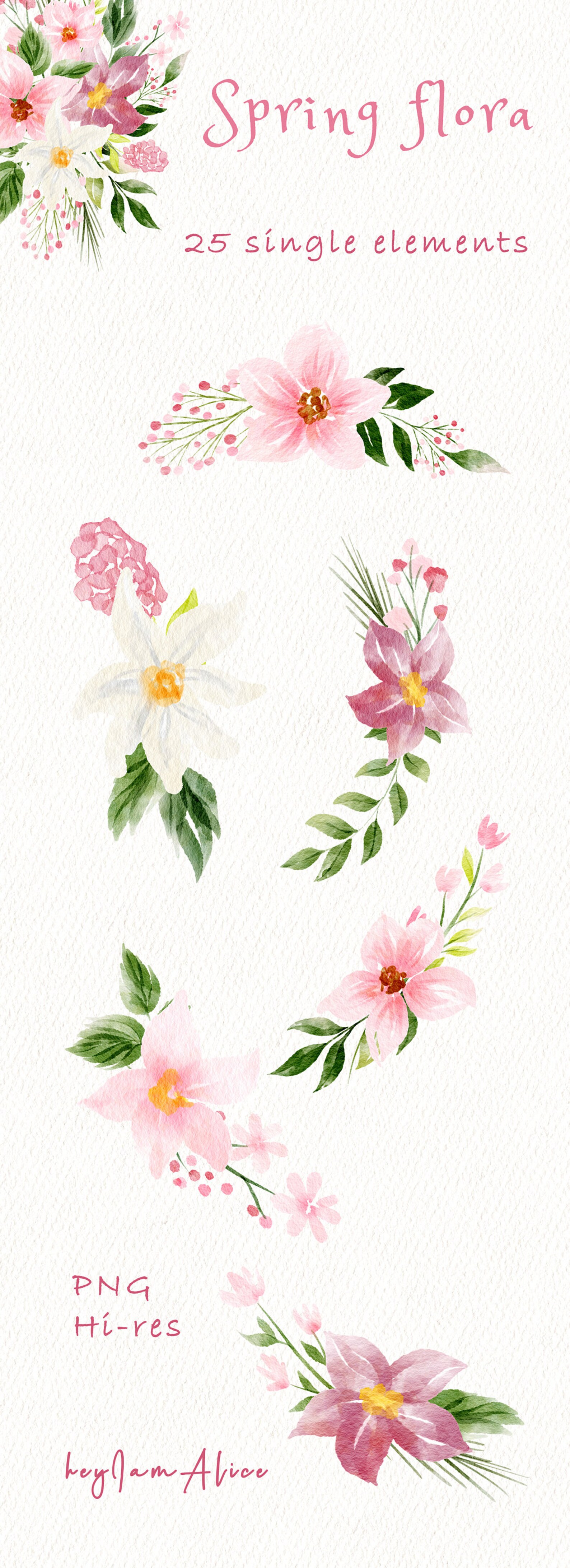 Pink Purple Flower Watercolor Clipart Soft Pink Floral PNG | Etsy