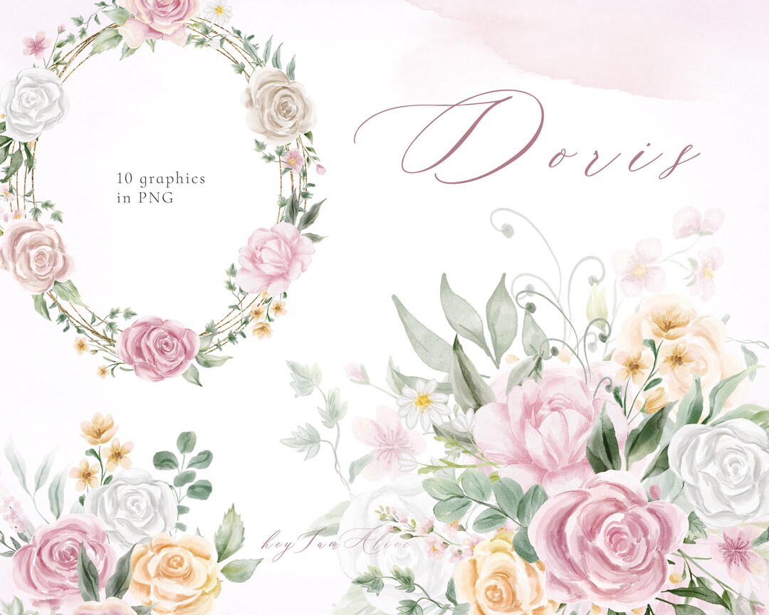 Pink Purple Flower Watercolor Clipart, Soft Pink Floral PNG, Wedding ...