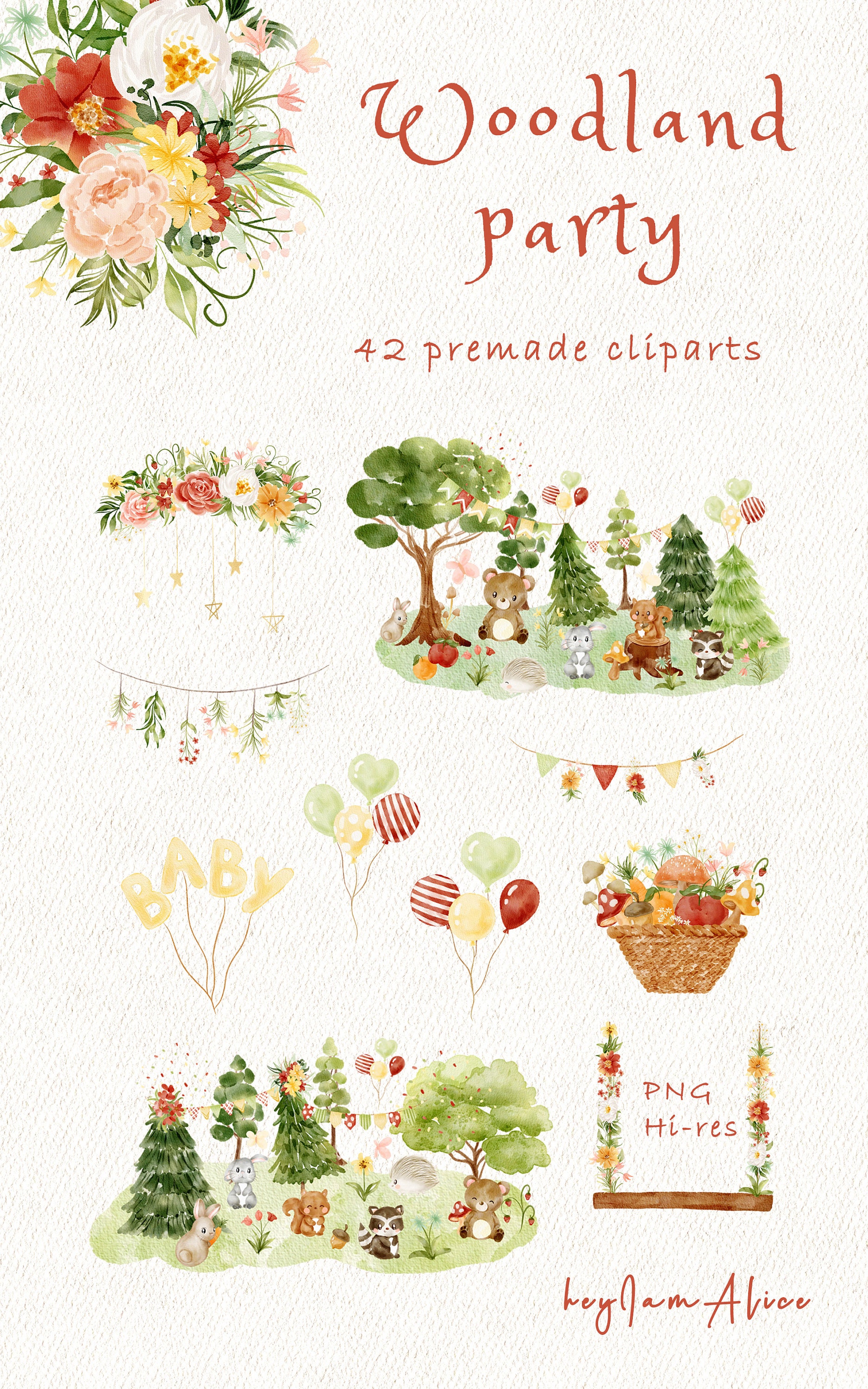 Woodland Animal Watercolor Clipart Forest Baby Nursery Cute | Etsy