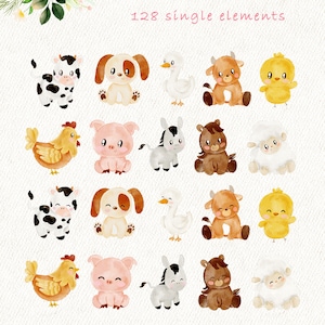 Farm Animal Watercolor Clipart, Farm Baby Nursery, Cute Farm Graphic ...