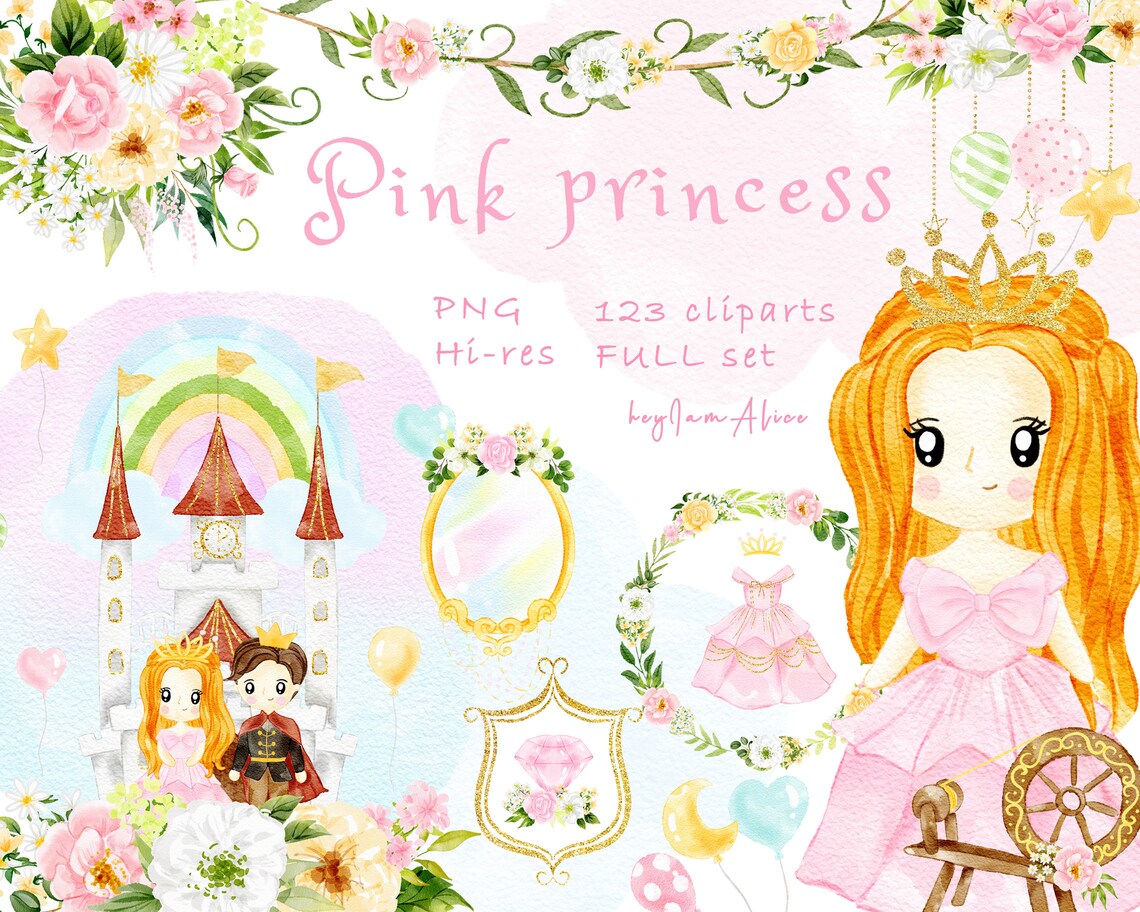 Princess and Prince Watercolour Clipart Fairy Tale Graphic - Etsy