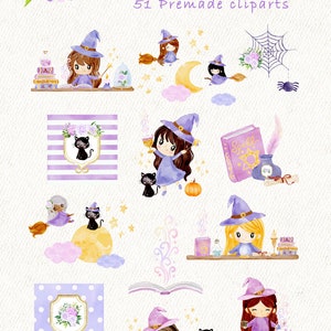 Witch Clipart, Halloween Digital PNG, Witch and Wizard, Magical School ...