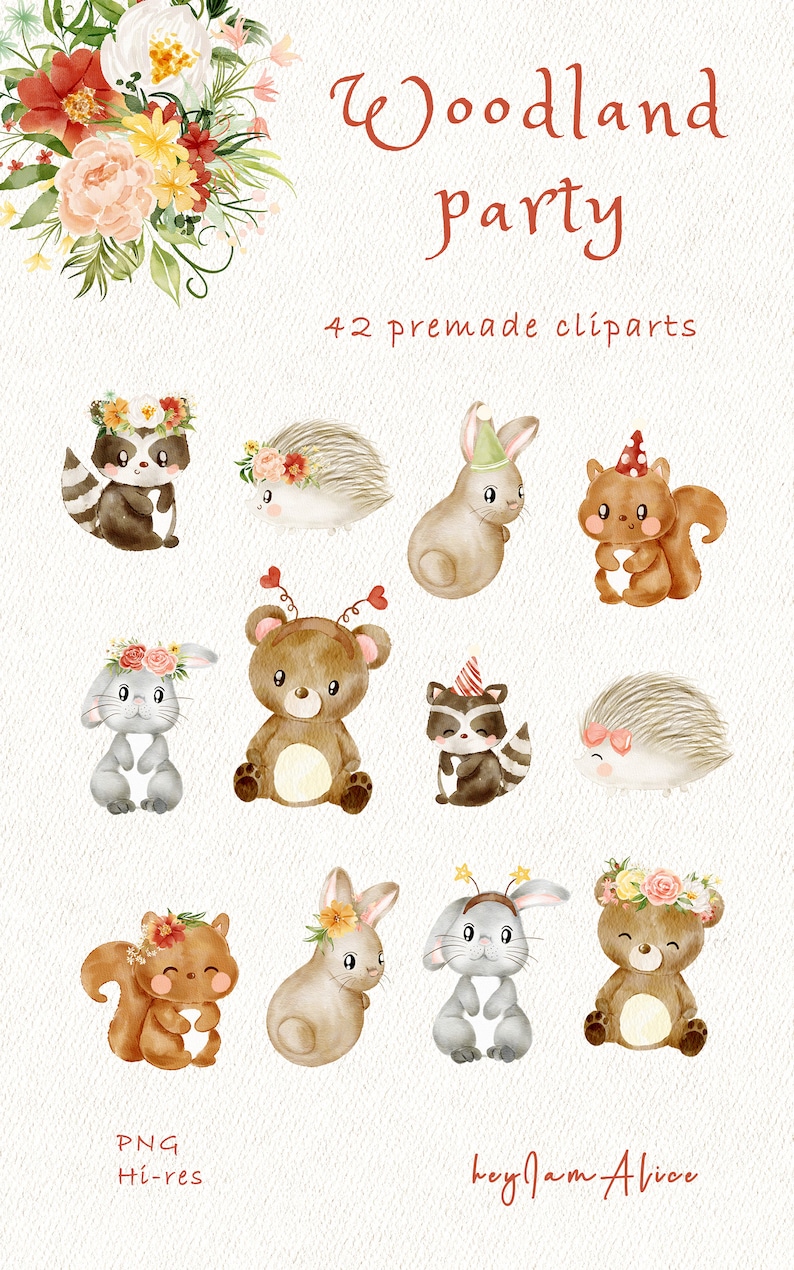Woodland Animal Watercolor Clipart, Forest Baby Nursery, Cute Baby ...