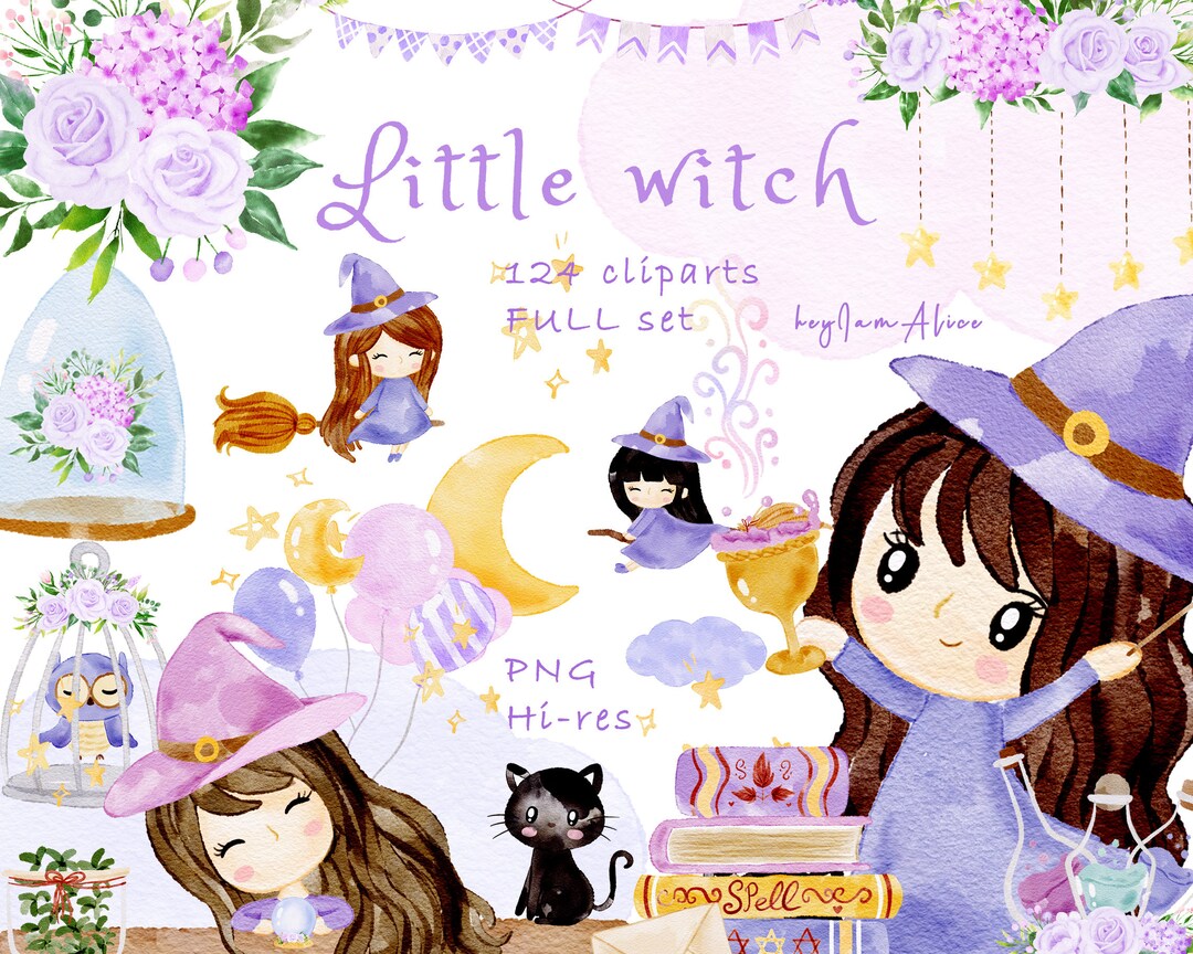 Witch Clipart, Halloween Digital PNG, Witch and Wizard, Magical School ...
