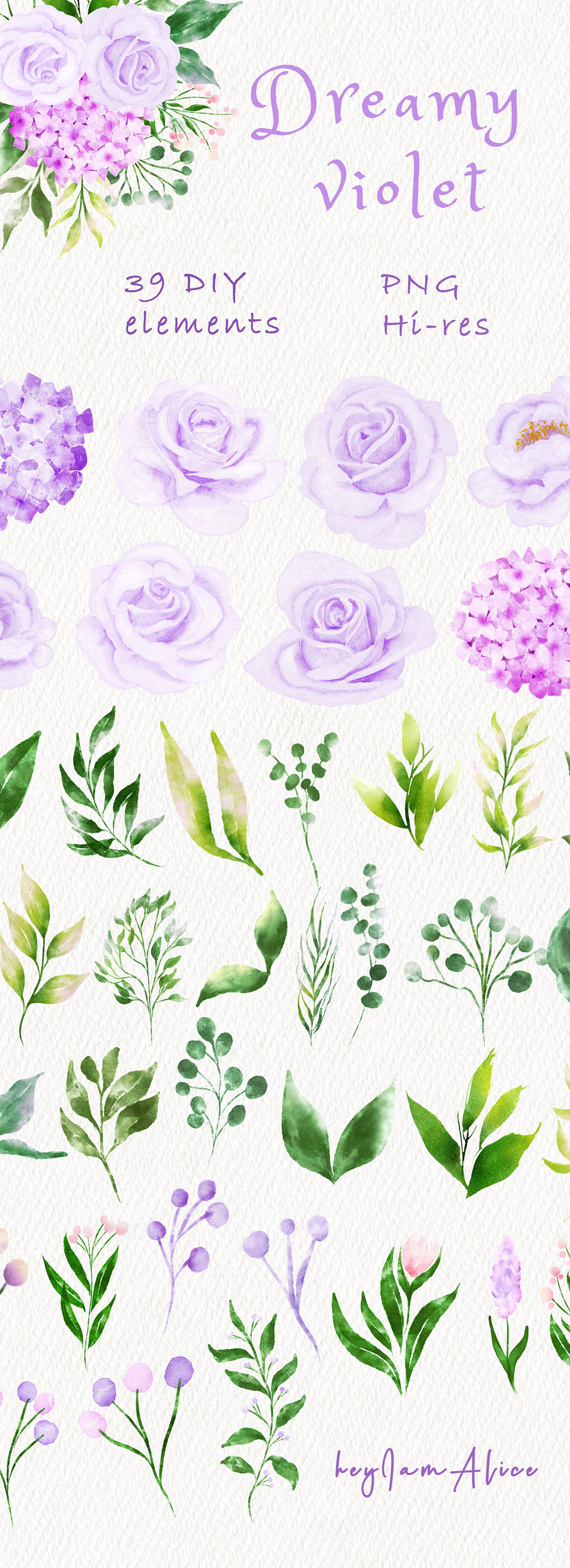 Violet Purple Watercolor Flower Clipart Violet Floral Png | Etsy