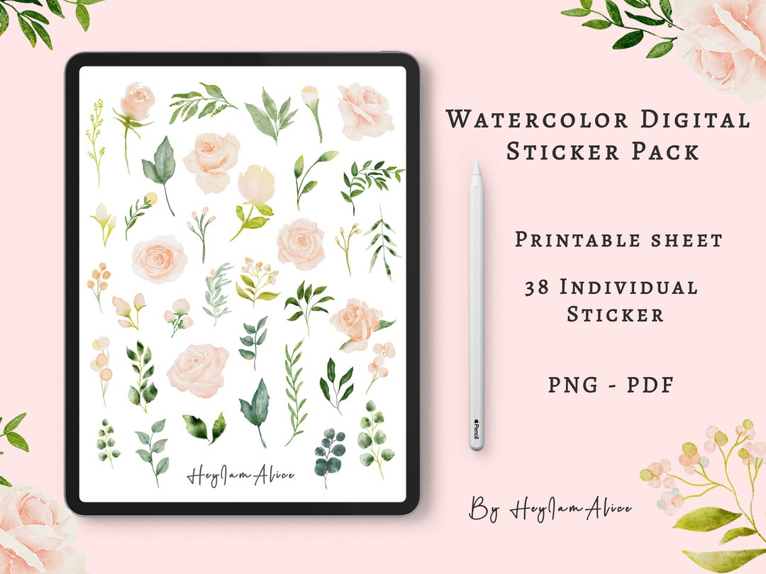 Peach Cream Digital Sticker, Printable Sticker Sheet, Watercolor ...