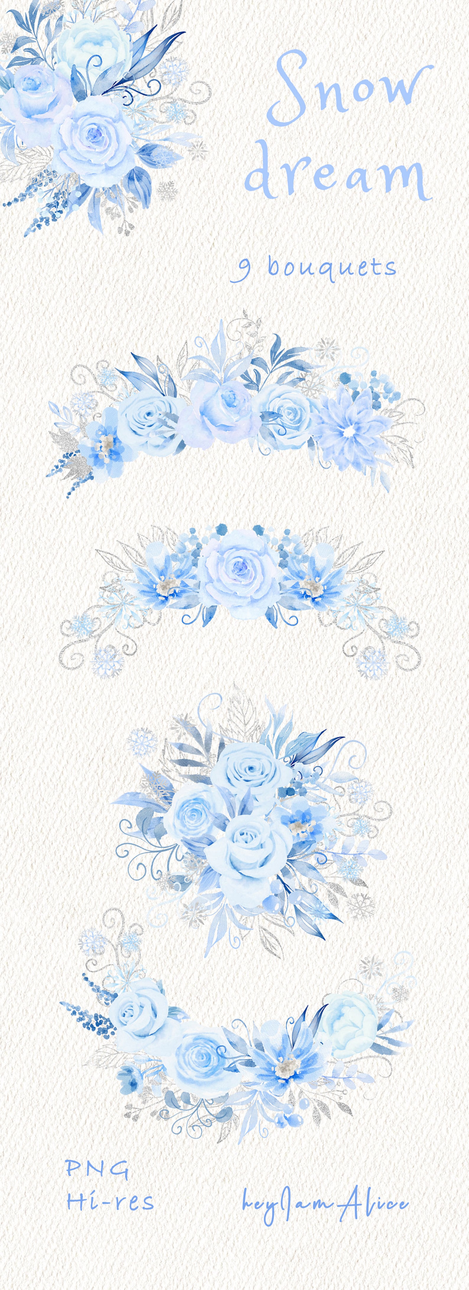 Blue Floral Watercolour Clipart Winter Flower PNG Blue Snow - Etsy