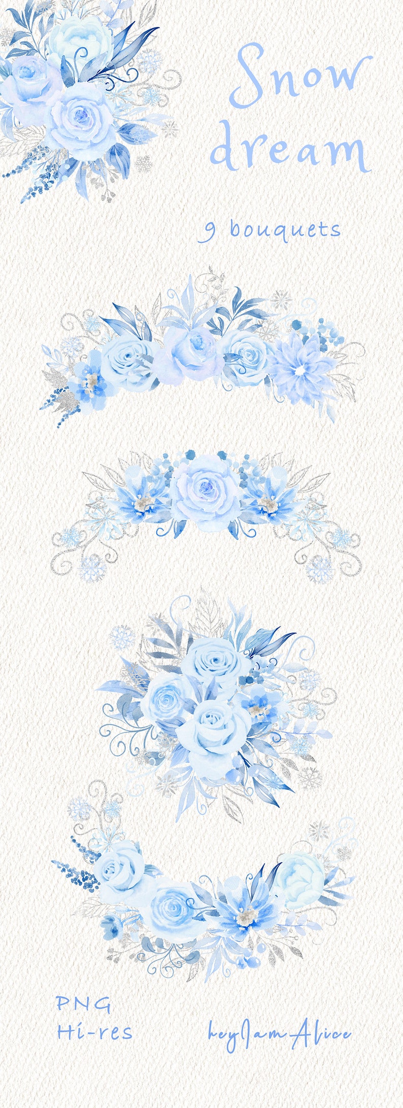 Blue Floral Watercolour Clipart Winter Flower PNG Blue Snow - Etsy