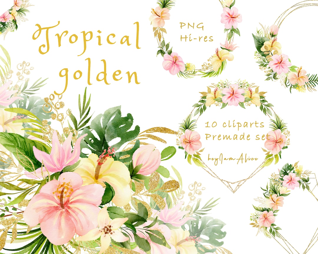 Tropical Watercolor Clipart, Jungle Nursery, Tropical Wedding, Exotic ...