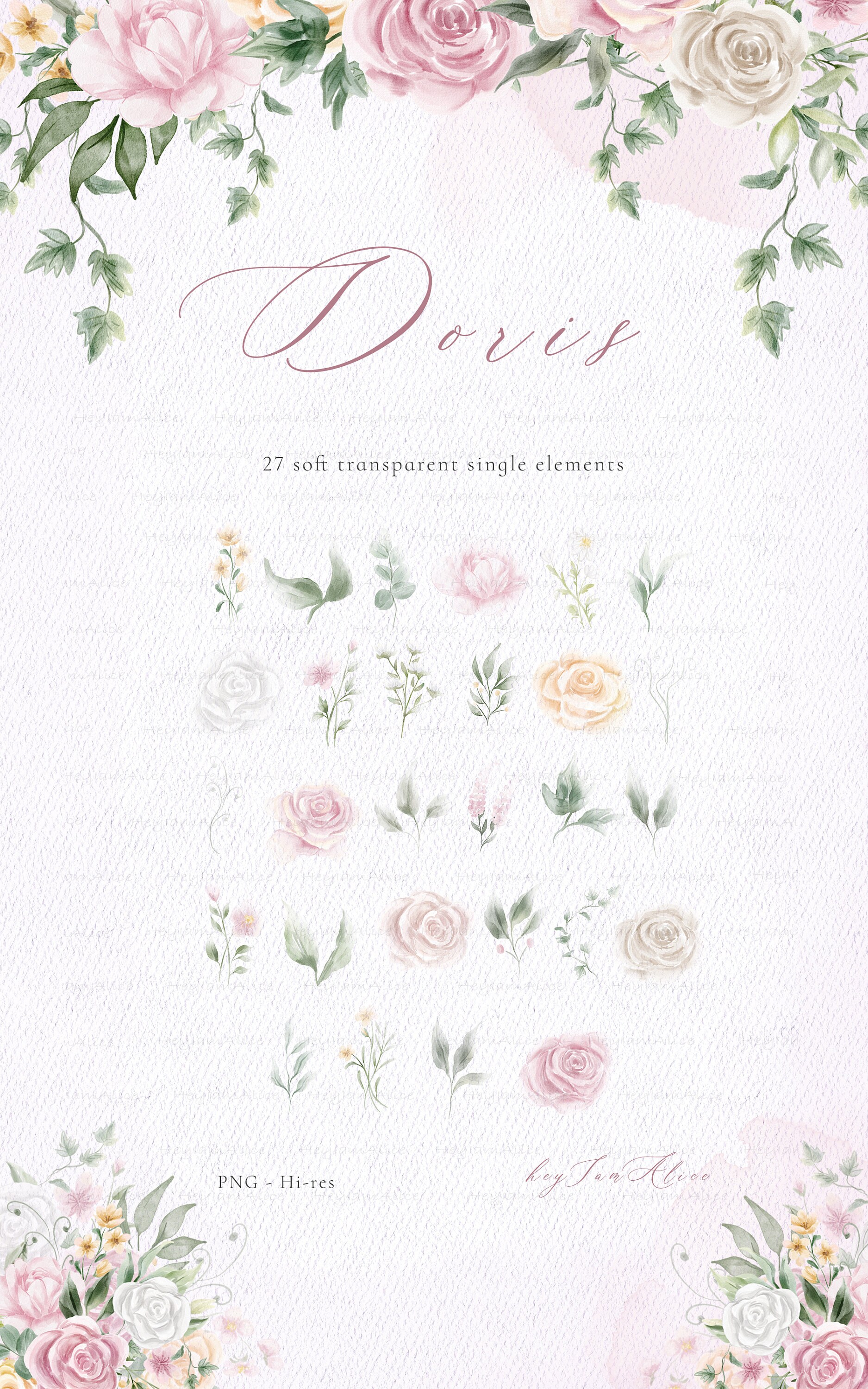 Pink Purple Flower Watercolor Clipart, Soft Pink Floral PNG, Wedding ...