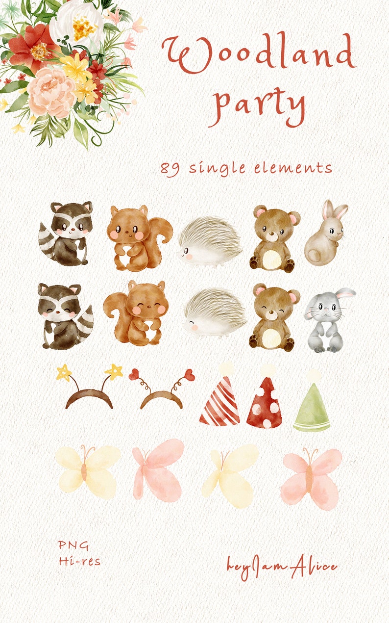 Woodland Animal Watercolor Clipart Forest Baby Nursery Cute - Etsy