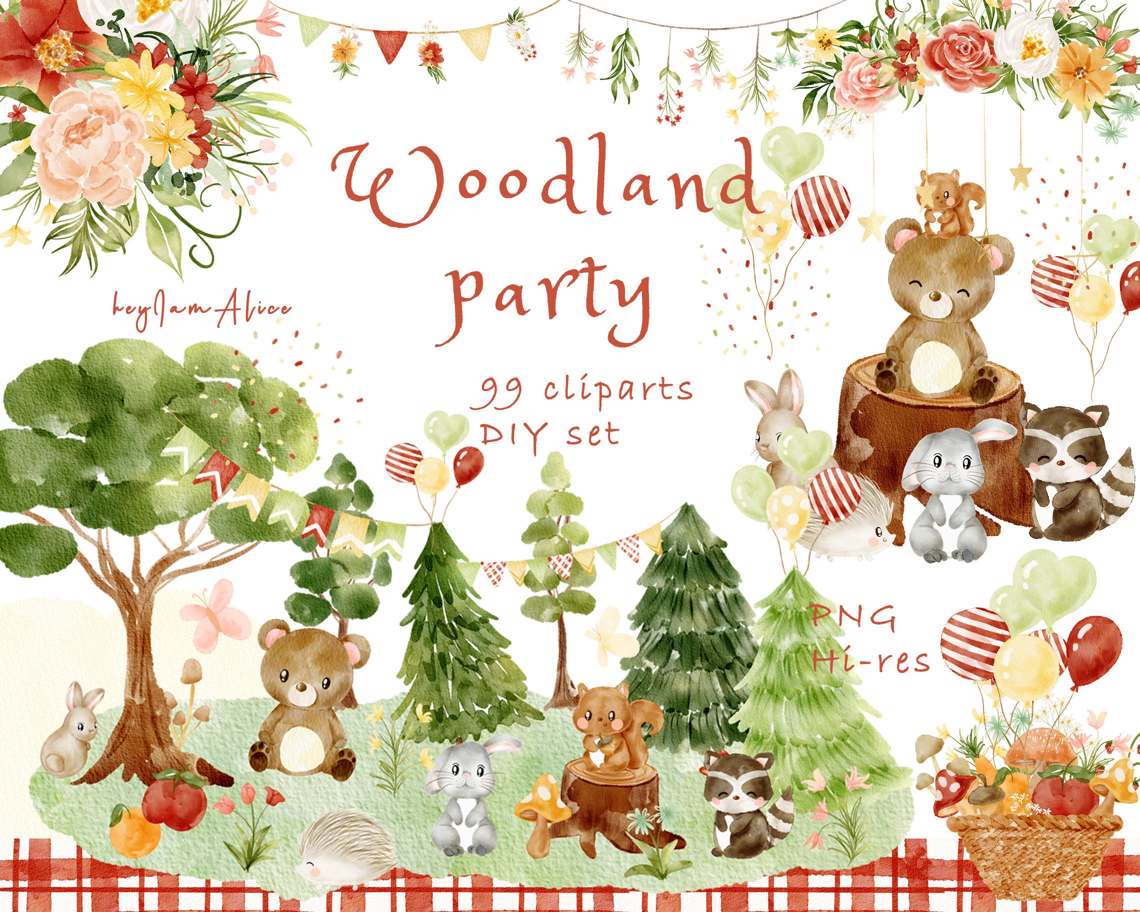 Woodland Animal Watercolor Clipart, Forest Baby Nursery, Cute Baby ...