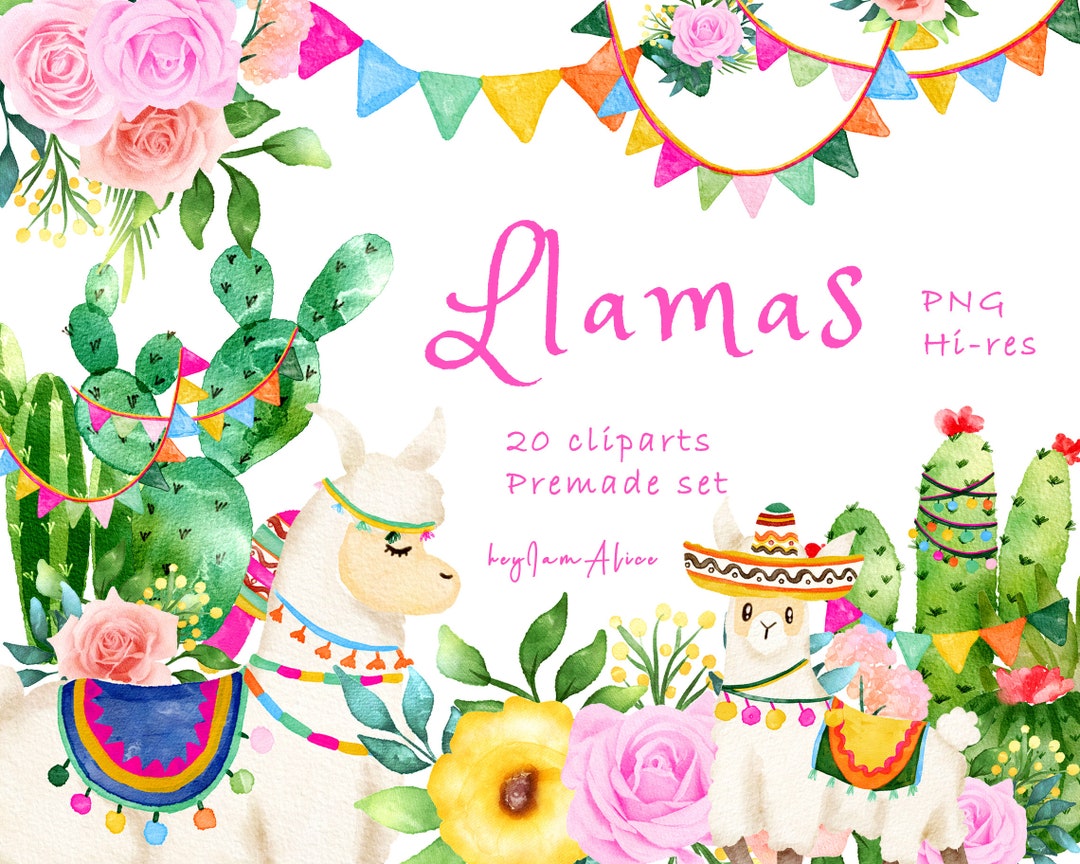 Llama Watercolor Clipart, Alpaca Clipart, FREE COMMERCIAL Use, Cactus ...