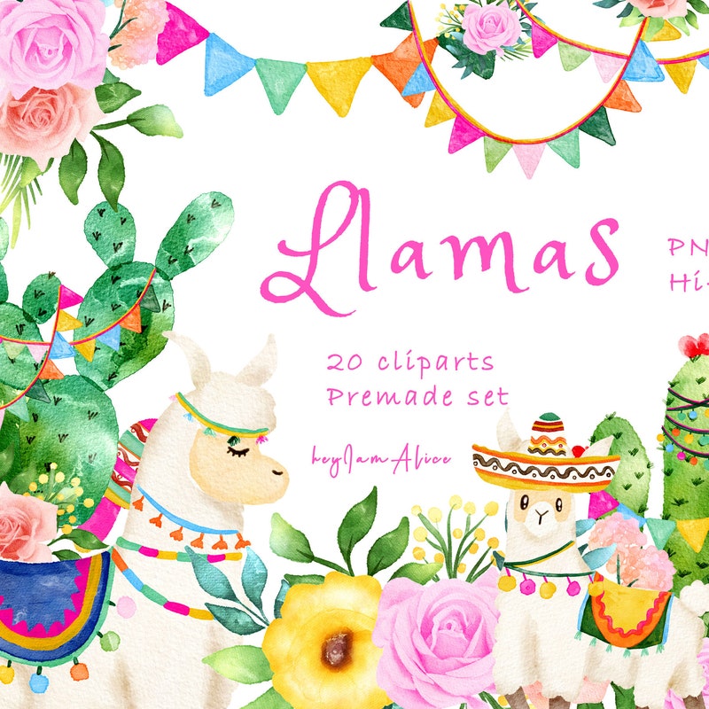 Cute Llama Clipart - Etsy