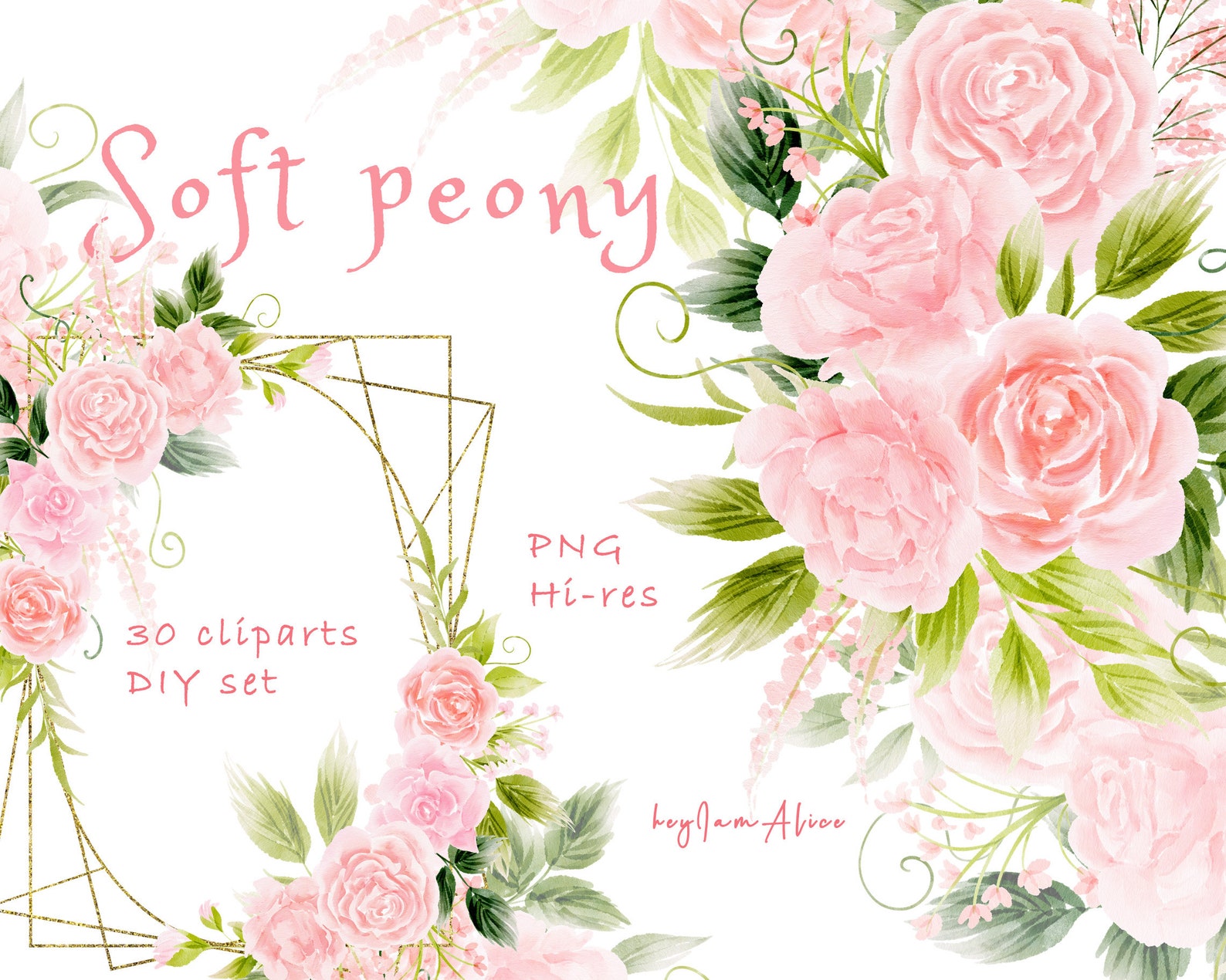 Pink Peony Flower Watercolor Clipart, Soft Pink Floral PNG, Free ...
