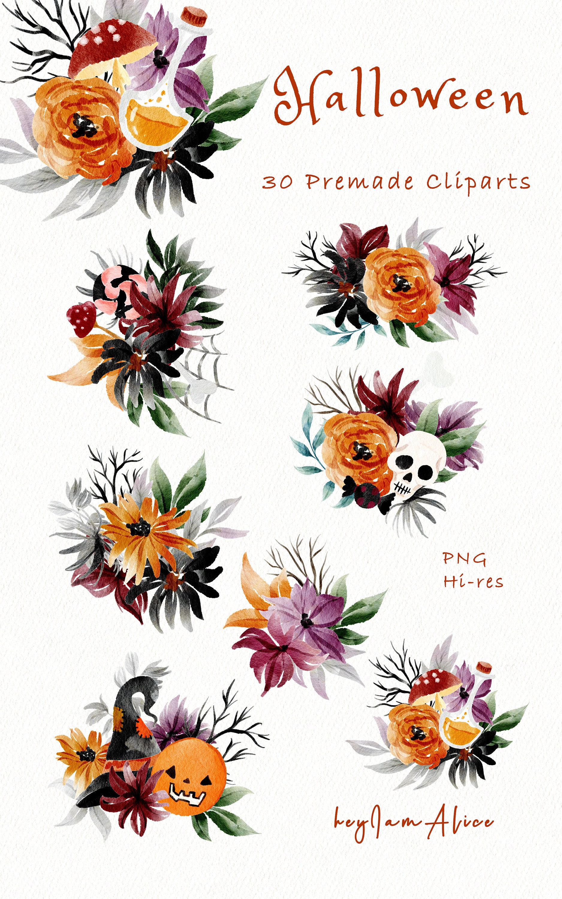 Halloween Clipart Watercolor Happy Halloween Spooky Clipart | Etsy