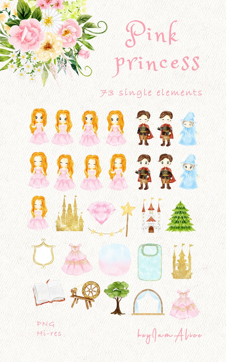 Princess and Prince Watercolour Clipart Fairy Tale Graphic - Etsy