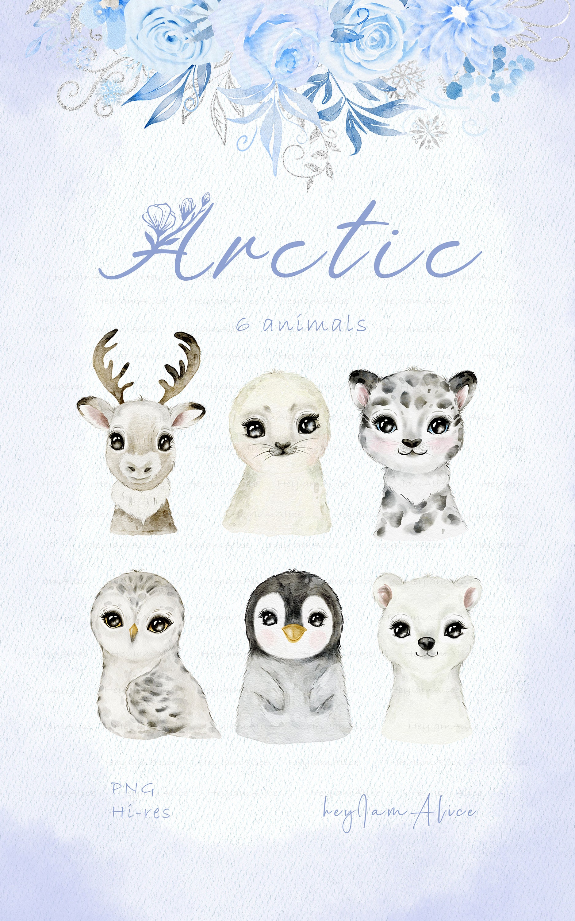 Arctic Animal Watercolor Clipart Winter Holiday Graphic Baby | Etsy UK