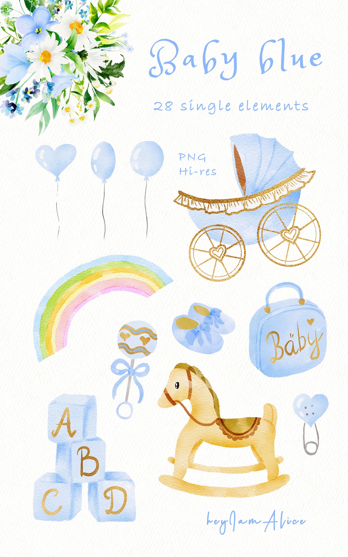 Baby Blue Clipart, Blue Watercolor Newborn PNG, FREE COMMERCIAL Use ...