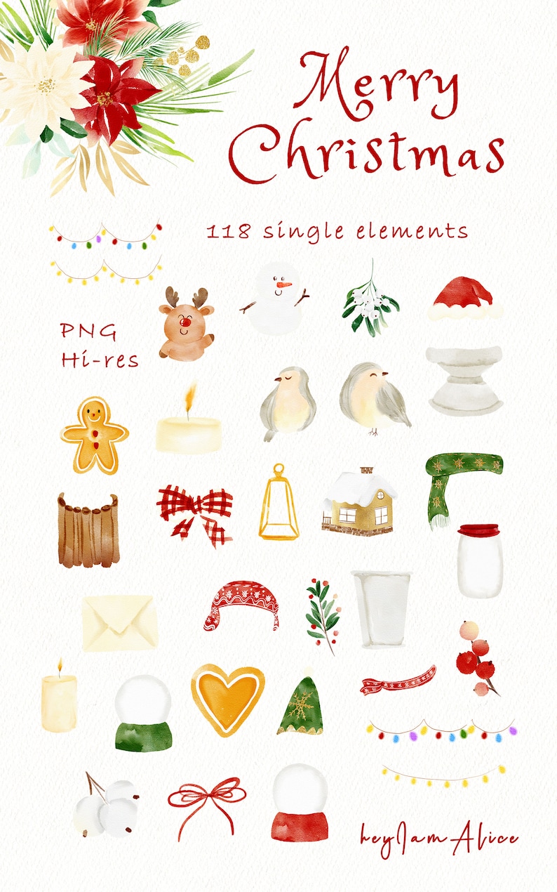 Christmas Clipart FREE COMMERCIAL Use Watercolor Merry X-mas - Etsy