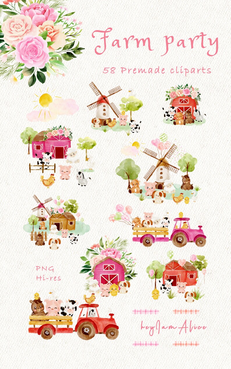 Farm Animal Watercolor Clipart, Farm Baby Nursery, Cute Farm Graphic ...