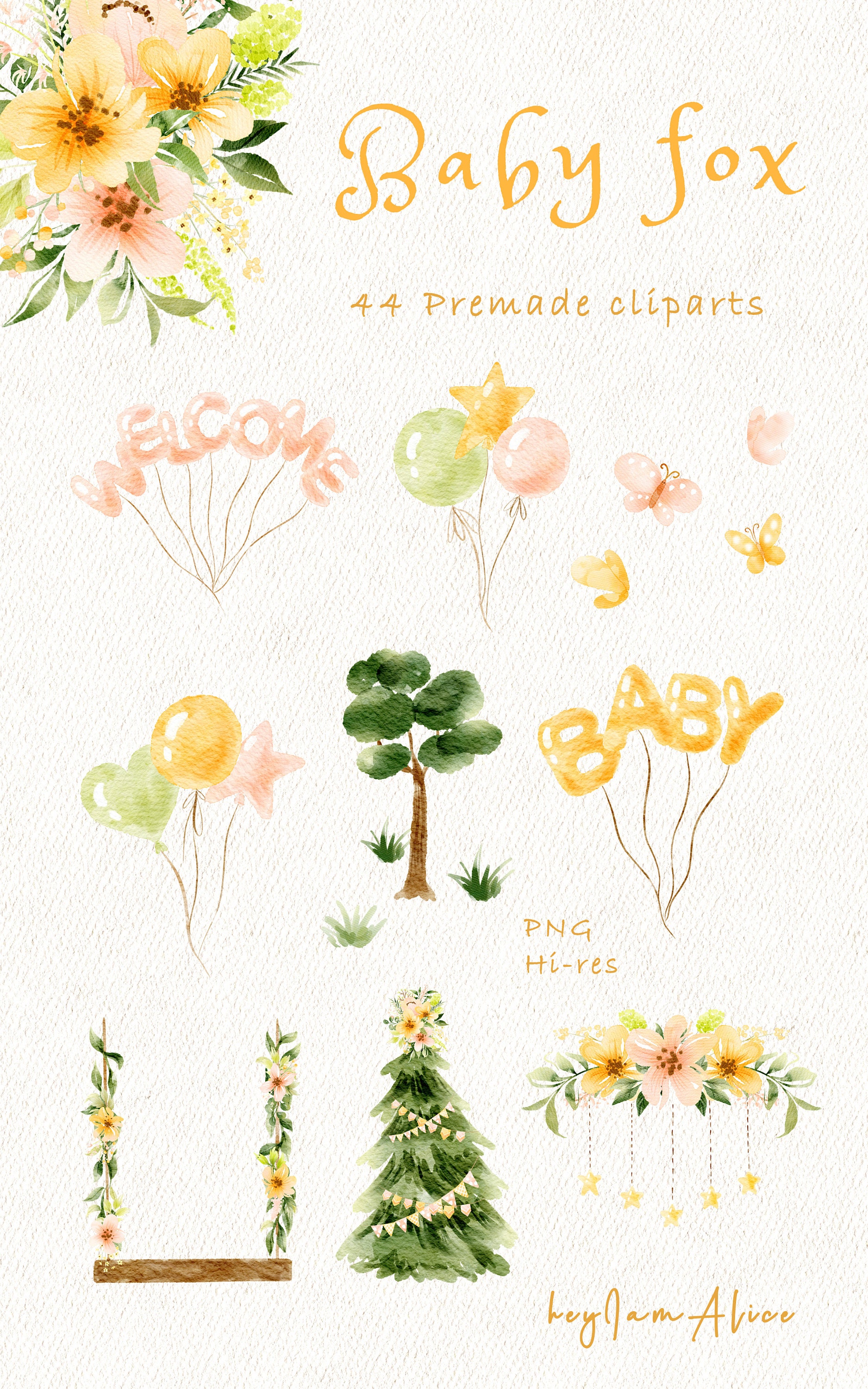 Baby Fox Watercolor Clipart Woodland Animal PNG FREE | Etsy