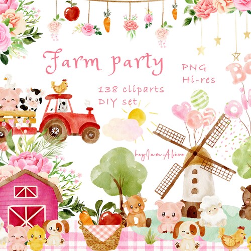 Farm Animal Watercolor Clipart Farm Baby Nursery Cute Farm - Etsy