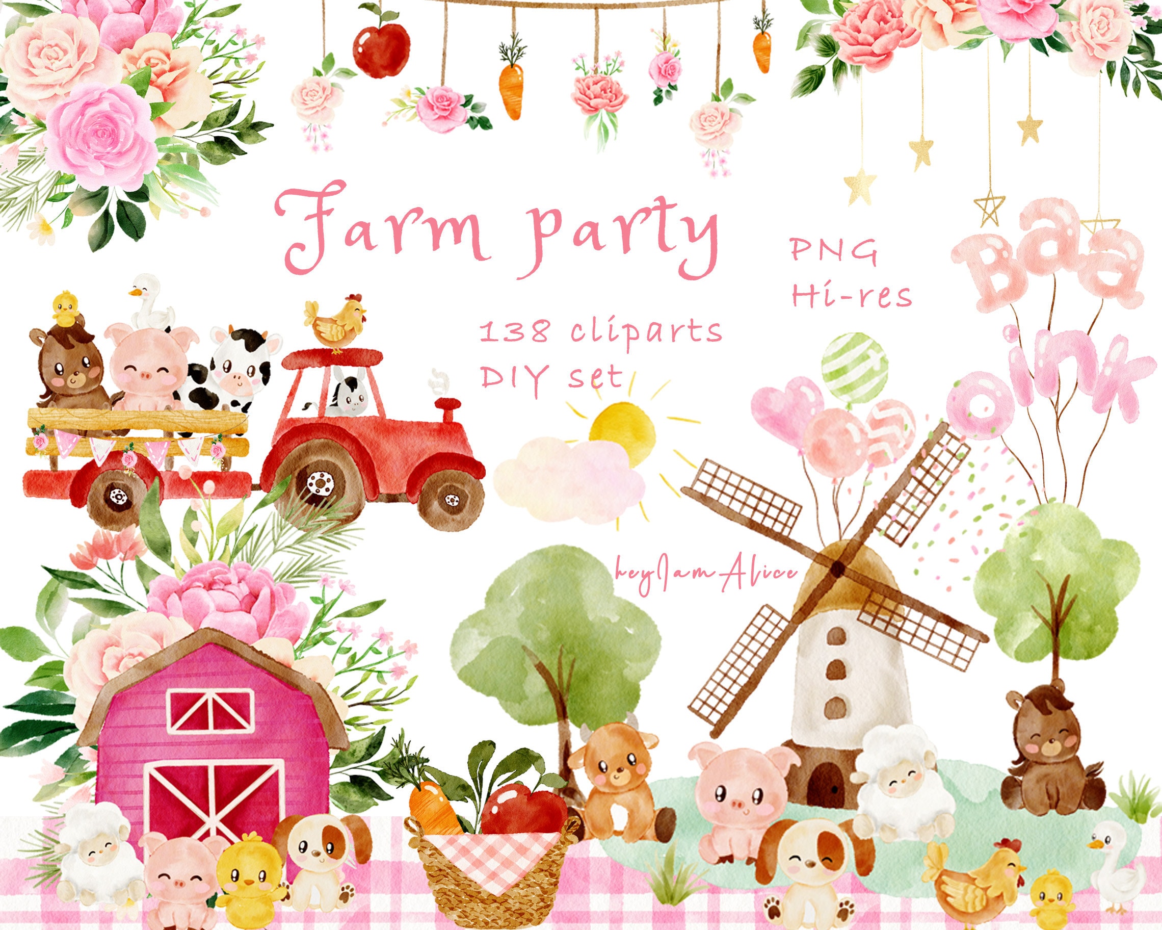 Farm Animal Watercolor Clipart Farm Baby Nursery Cute Farm - Etsy Canada