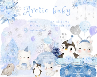 Arctic Animal Watercolor Clipart Winter Holiday Graphic Baby - Etsy