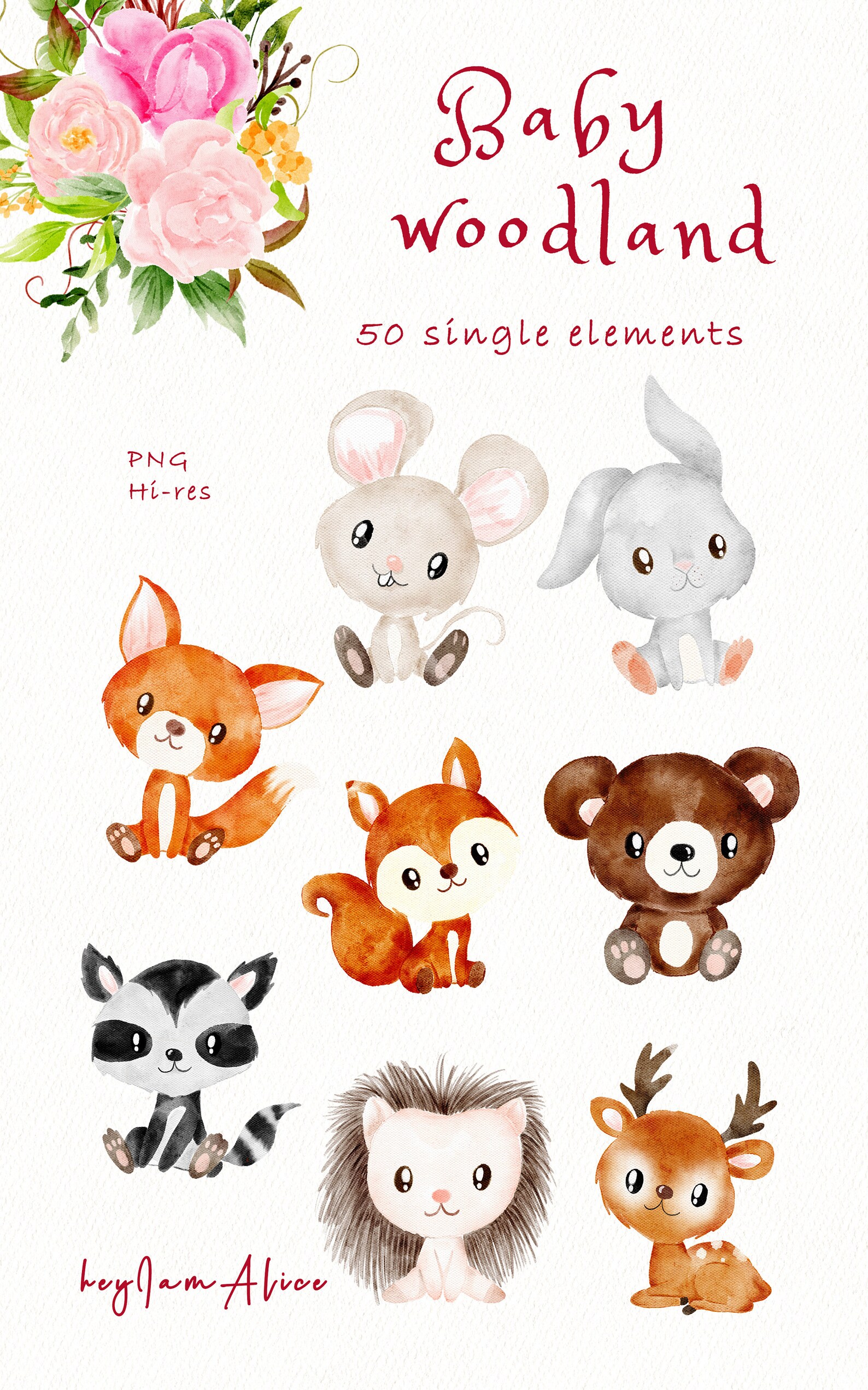 Baby Woodland Animal Clipart Watercolor Little Animal Free | Etsy