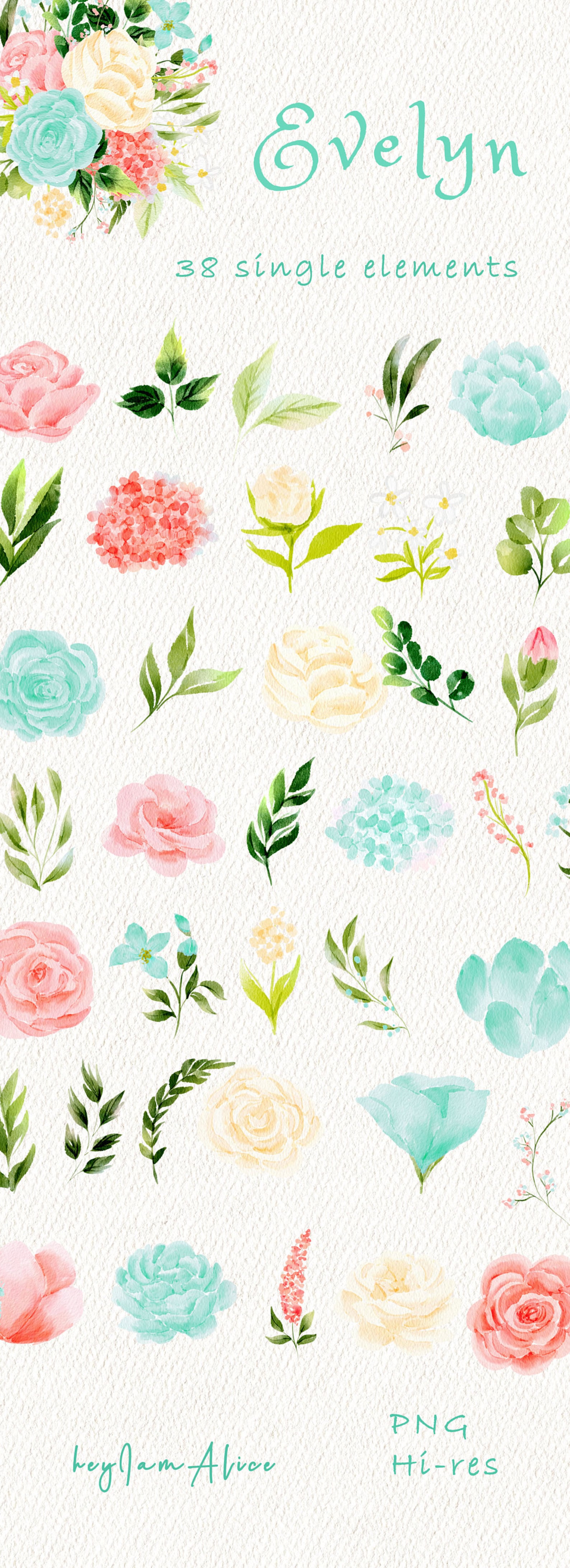 Pink Mint Floral Watercolor Clipart, FREE COMMERCIAL Use, Greenery ...