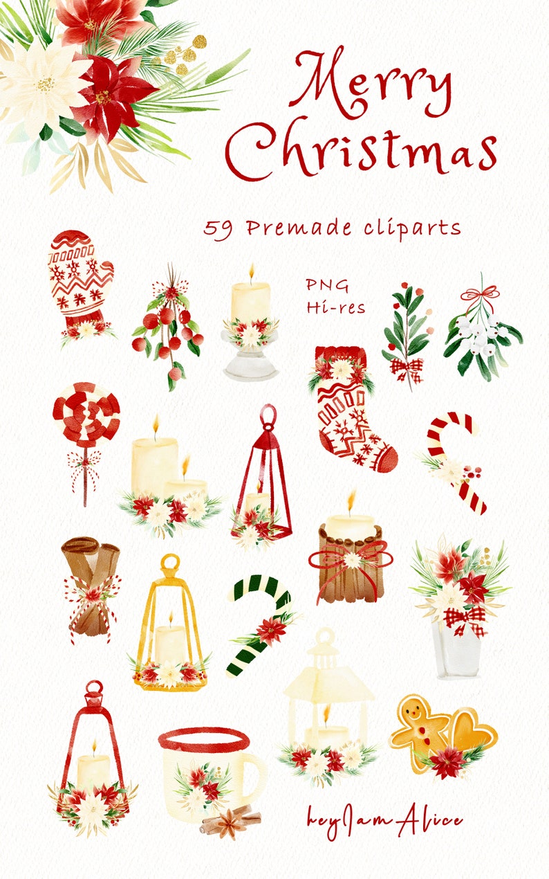 Christmas Clipart FREE COMMERCIAL Use Watercolor Merry X-mas - Etsy