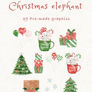 Baby Elephant Christmas Clipart PNG, Holiday Watercolor Elephant PNG ...