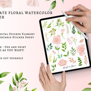 Pink Blush Digital Sticker, Printable Sticker Sheet, Watercolor Digital ...